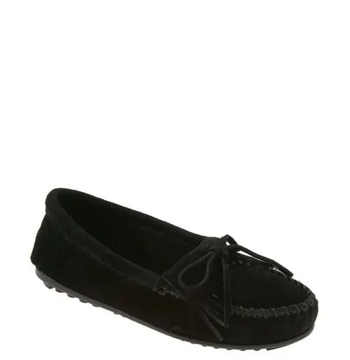 Minnetonka Kilty Suede Driving Shoe - Black