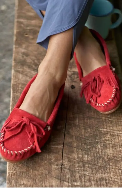 Minnetonka Kilty Suede Driving Shoe - Red