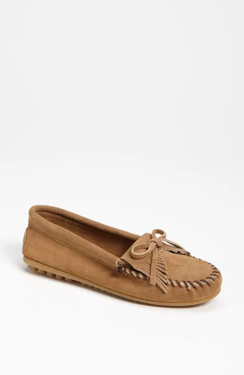 Minnetonka Kilty Suede Driving Shoe - Taupe Suede