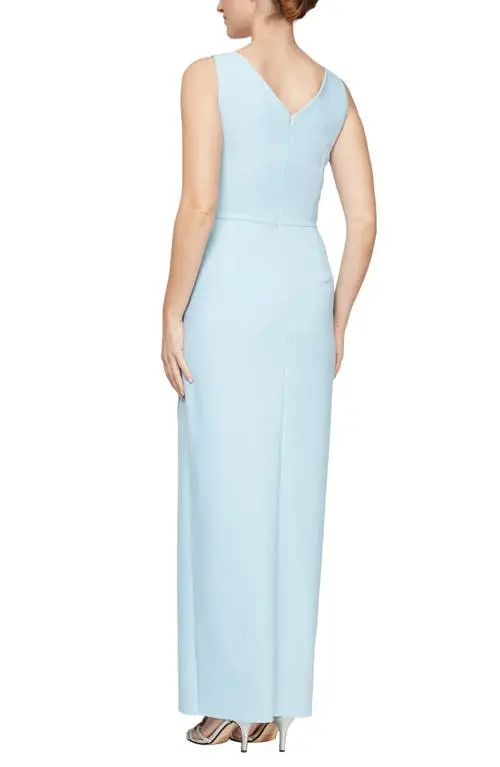 Alex Evenings Embellished Side Drape Column Gown - Light Blue