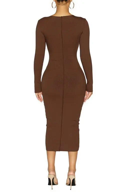 knee length dresses for ladies Miss Circle Women Ashton Off Shoulder Velvet Long Sleeve Bodycon Dress main image 1
