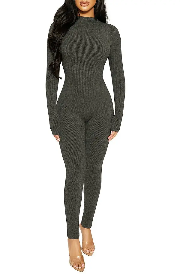 Naked Wardrobe All Body Long Sleeve Jumpsuit In Charcoal 40% Off