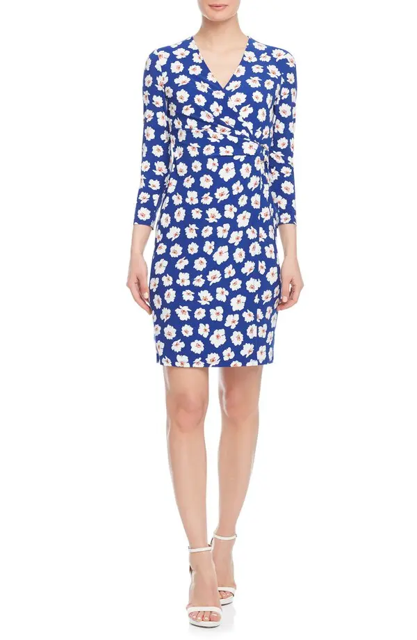 Anne Klein Print Faux Wrap Dress - Magritte Blue Combo | Editorialist