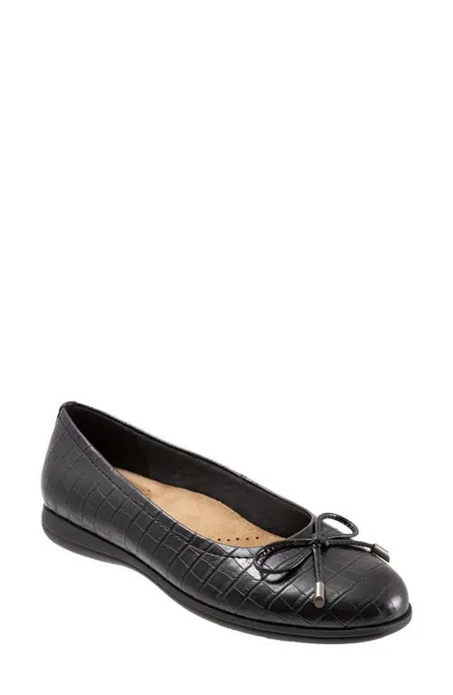 Trotters Dellis Ballet Flat - Black Croc Print Leather