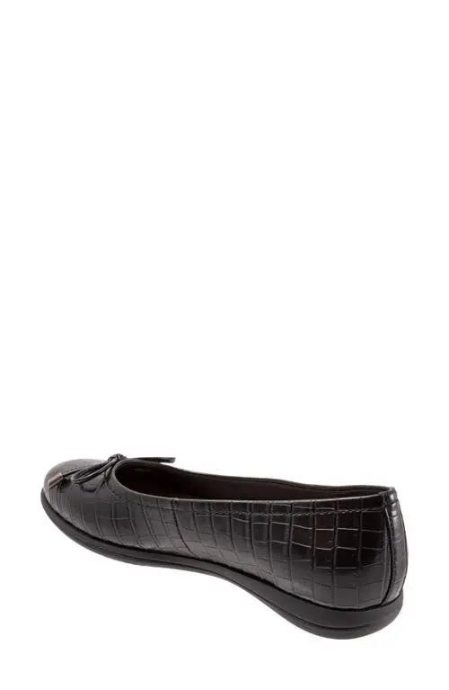 Trotters Dellis Ballet Flat - Black Croc Print Leather