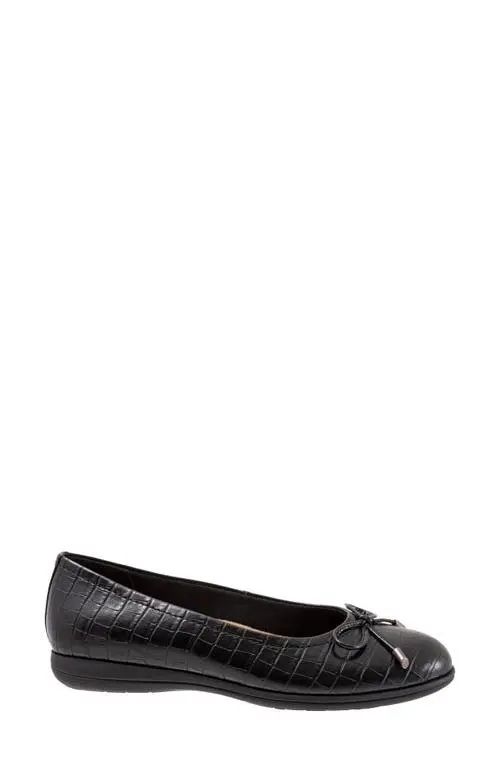 Trotters Dellis Ballet Flat - Black Croc Print Leather