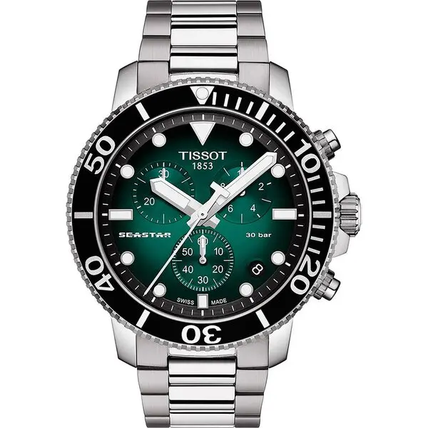 TISSOT Seastar Chronograph Stainless Steel Bracelet Watch - Green Gradient