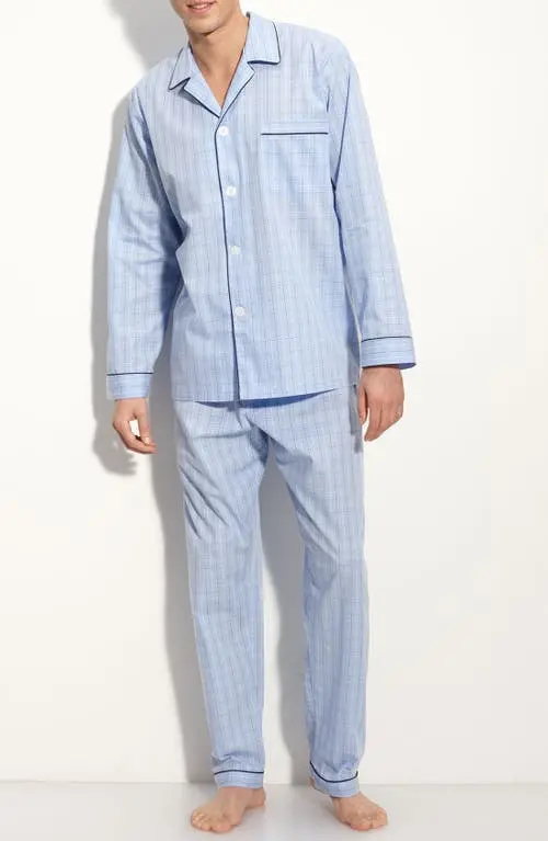 Majestic International Woven Cotton Pajamas - Light Blue Check