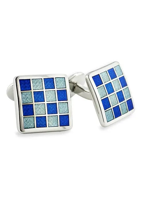 David Donahue Enamel Check Cuff Links - Blue