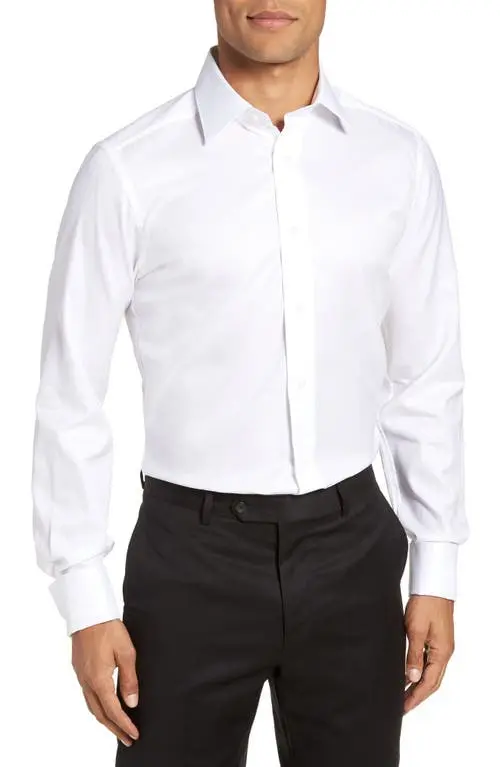 David Donahue Trim Fit Solid French Cuff Tuxedo Shirt