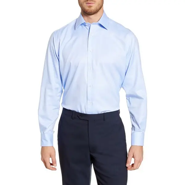 David Donahue Regular Fit Royal Oxford Dress Shirt - Sky