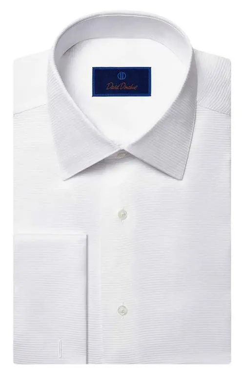 David Donahue Trim Fit Horizontal Rib French Cuff Formal Shirt - Solid White