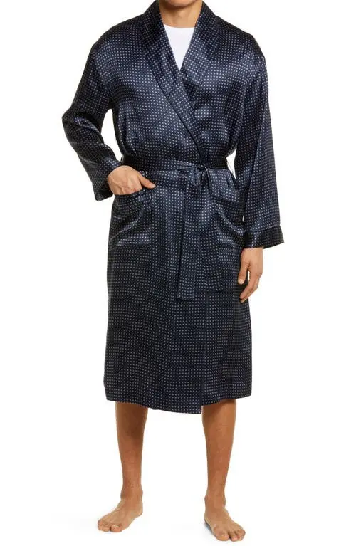 Majestic International Dot Silk Robe - Navy Dot