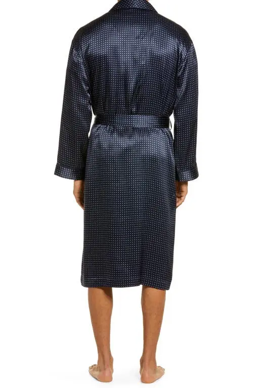 Majestic International Dot Silk Robe - Navy Dot