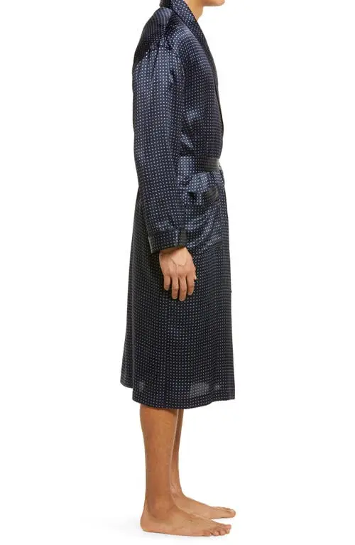 Majestic International Dot Silk Robe - Navy Dot