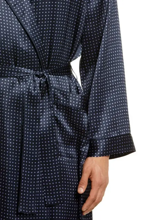 Majestic International Dot Silk Robe - Navy Dot