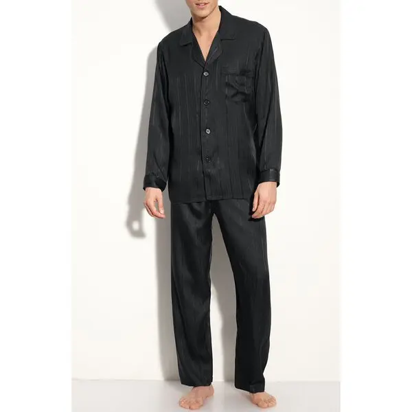 Majestic International Herringbone Stripe Silk Pajamas - Night