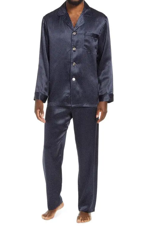 Majestic International Dot Silk Pajamas - Navy Dot