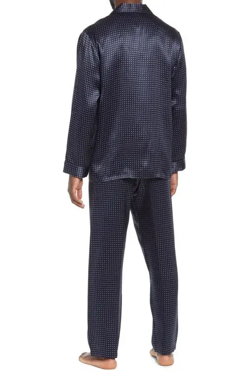Majestic International Dot Silk Pajamas - Navy Dot