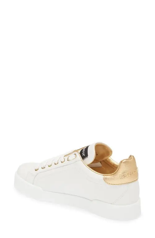 Dolce & Gabbana Portofino Leather Sneakers - White/gold