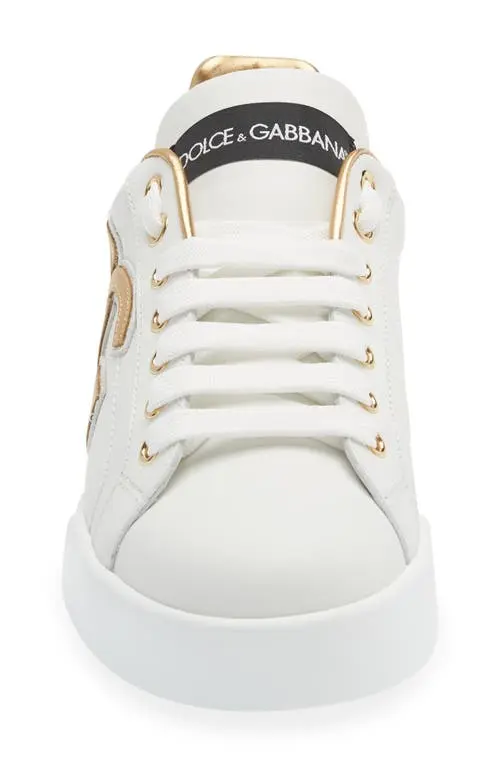 Dolce & Gabbana Portofino Leather Sneakers - White/gold