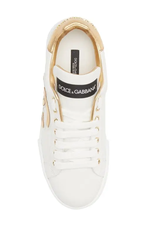 Dolce & Gabbana Portofino Leather Sneakers - White/gold