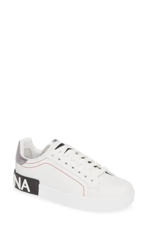 Dolce & Gabbana Portofino Leather Sneakers - White/silver