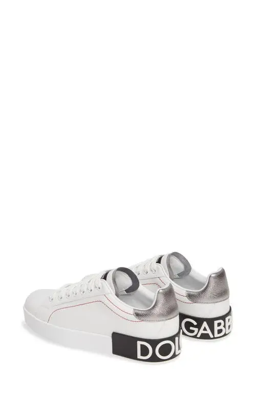 Dolce & Gabbana Portofino Leather Sneakers - White/silver