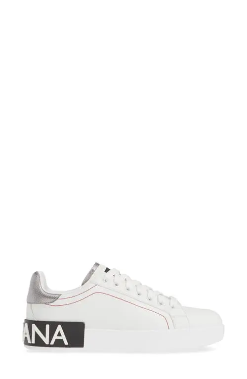 Dolce & Gabbana Portofino Leather Sneakers - White/silver