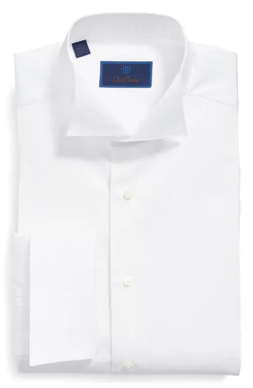 David Donahue Regular Fit French Cuff Tuxedo Shirt - White
