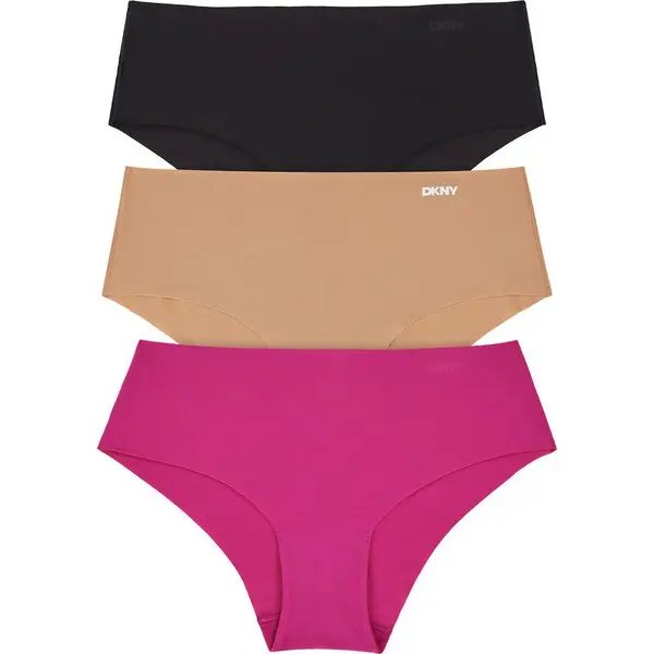 Dkny Litewear Cut Anywhere Assorted 3-pack Hipster Briefs - Black/glow/fuchsia