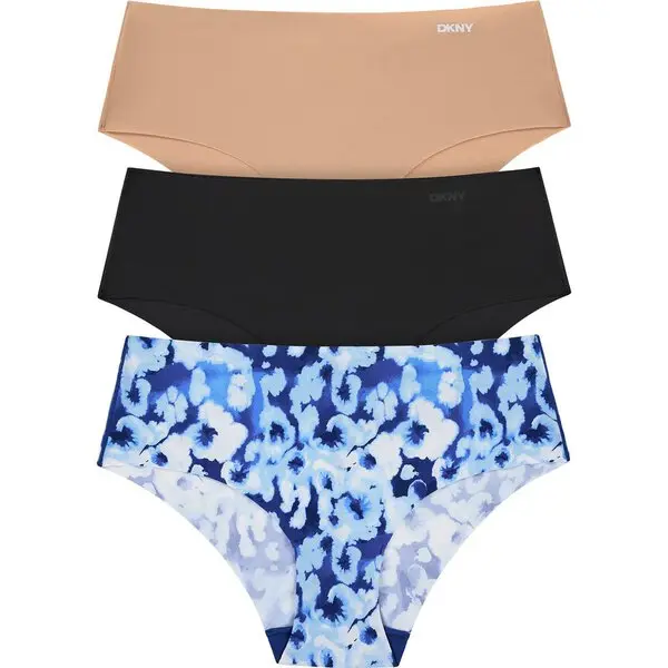 Dkny Litewear Cut Anywhere Assorted 3-pack Hipster Briefs - Black/glow/ink Bloom
