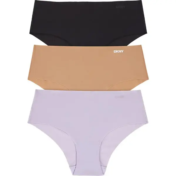 Dkny Litewear Cut Anywhere Assorted 3-pack Hipster Briefs - Black/glow/lavender Fields