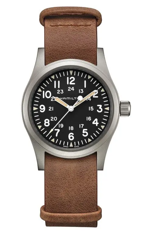 Hamilton Khaki Field Leather Strap Watch - Brown/ Black/ Silver