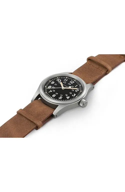 Hamilton Khaki Field Leather Strap Watch - Brown/ Black/ Silver