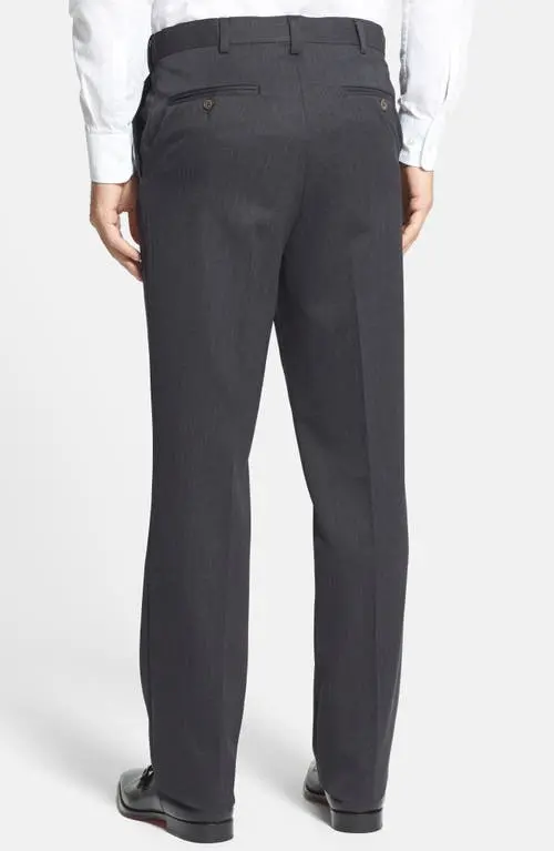 Berle Self Sizer Waist Flat Front Wool Gabardine Trousers - Charcoal