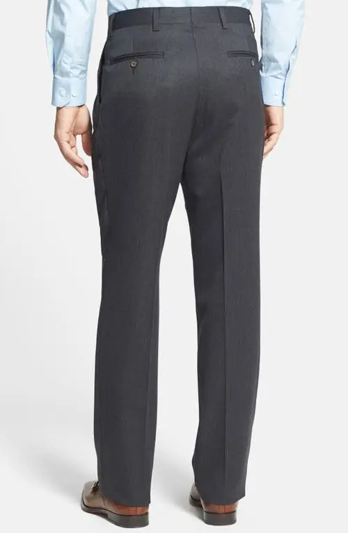 Berle Pleated Classic Fit Wool Gabardine Trousers - Charcoal