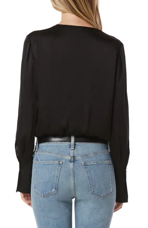 FAVORITE DAUGHTER Surplice Long Sleeve Bodysuit - Black