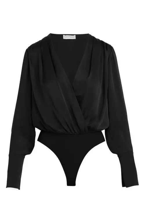 FAVORITE DAUGHTER Surplice Long Sleeve Bodysuit - Black