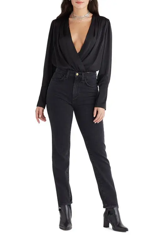 FAVORITE DAUGHTER Surplice Long Sleeve Bodysuit - Black