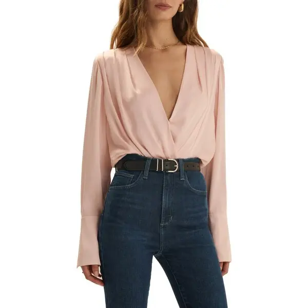 FAVORITE DAUGHTER Surplice Long Sleeve Bodysuit - Blush Pink