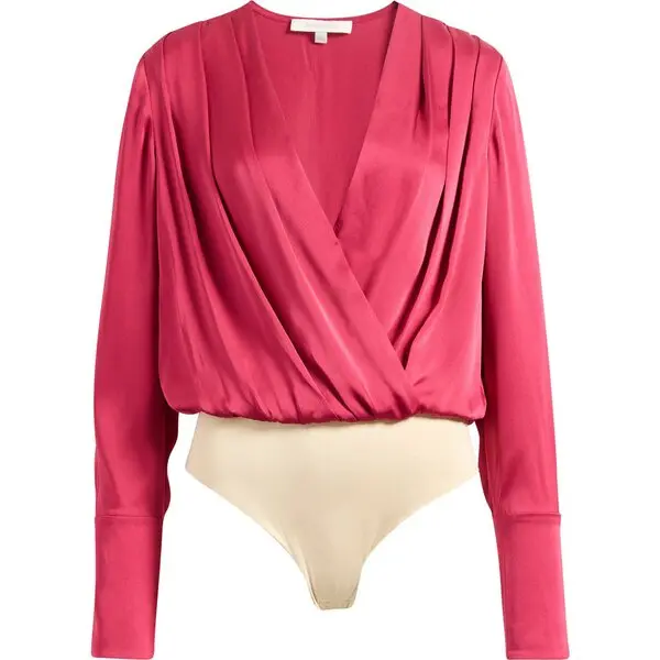 FAVORITE DAUGHTER Surplice Long Sleeve Bodysuit - Raspberry