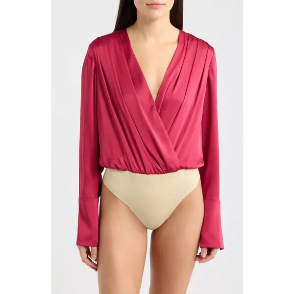 FAVORITE DAUGHTER Surplice Long Sleeve Bodysuit - Raspberry