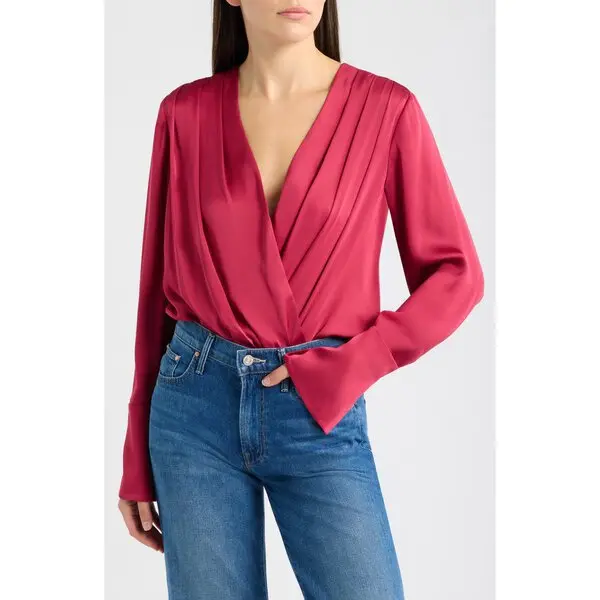 FAVORITE DAUGHTER Surplice Long Sleeve Bodysuit - Raspberry