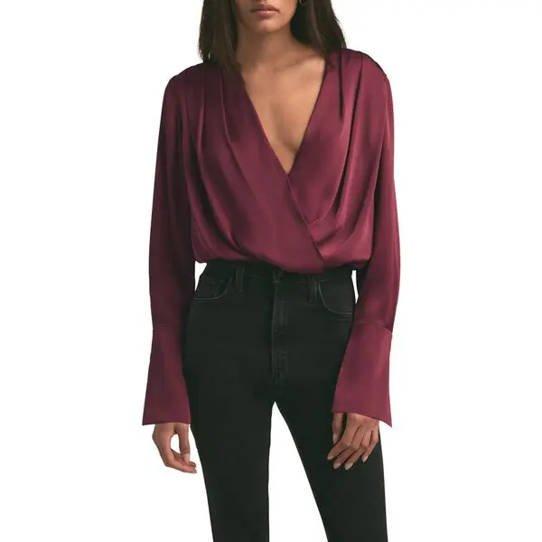 FAVORITE DAUGHTER Surplice Long Sleeve Bodysuit - Sangria Nights