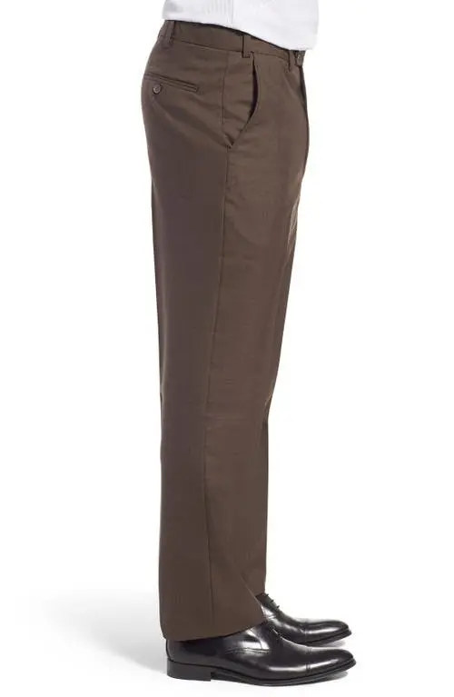 Berle Self Sizer Waist Flat Front Trousers - Brown