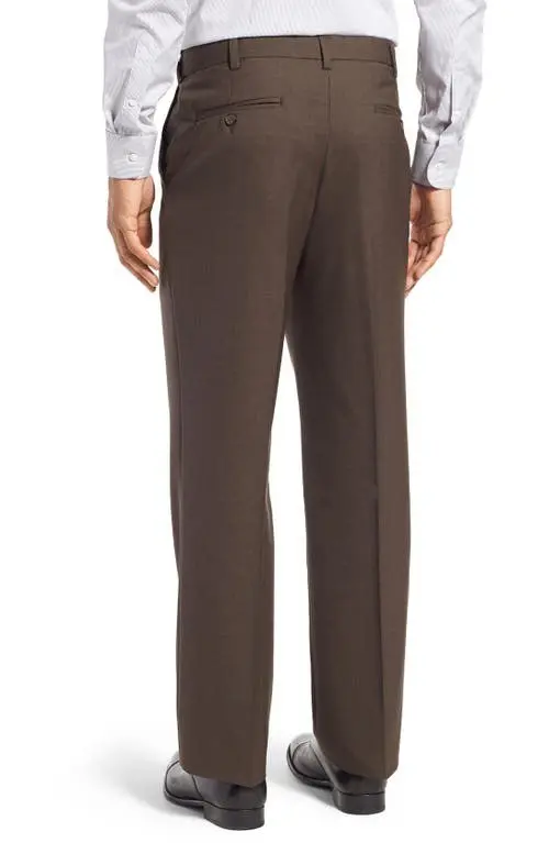 Berle Self Sizer Waist Flat Front Trousers - Brown
