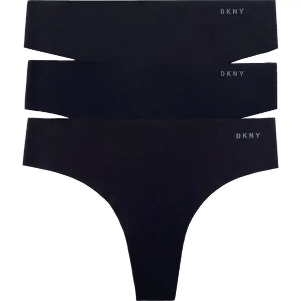 Dkny Litewear Cut Anywhere 3-pack Thongs - Black/ Black/ Black