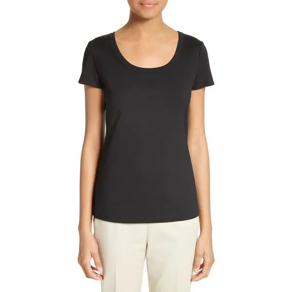 Lafayette 148 New York Scoop Neck Cotton Tee - Black