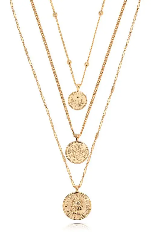 Ettika Set Of 3 Coin Pendant Necklaces - Gold